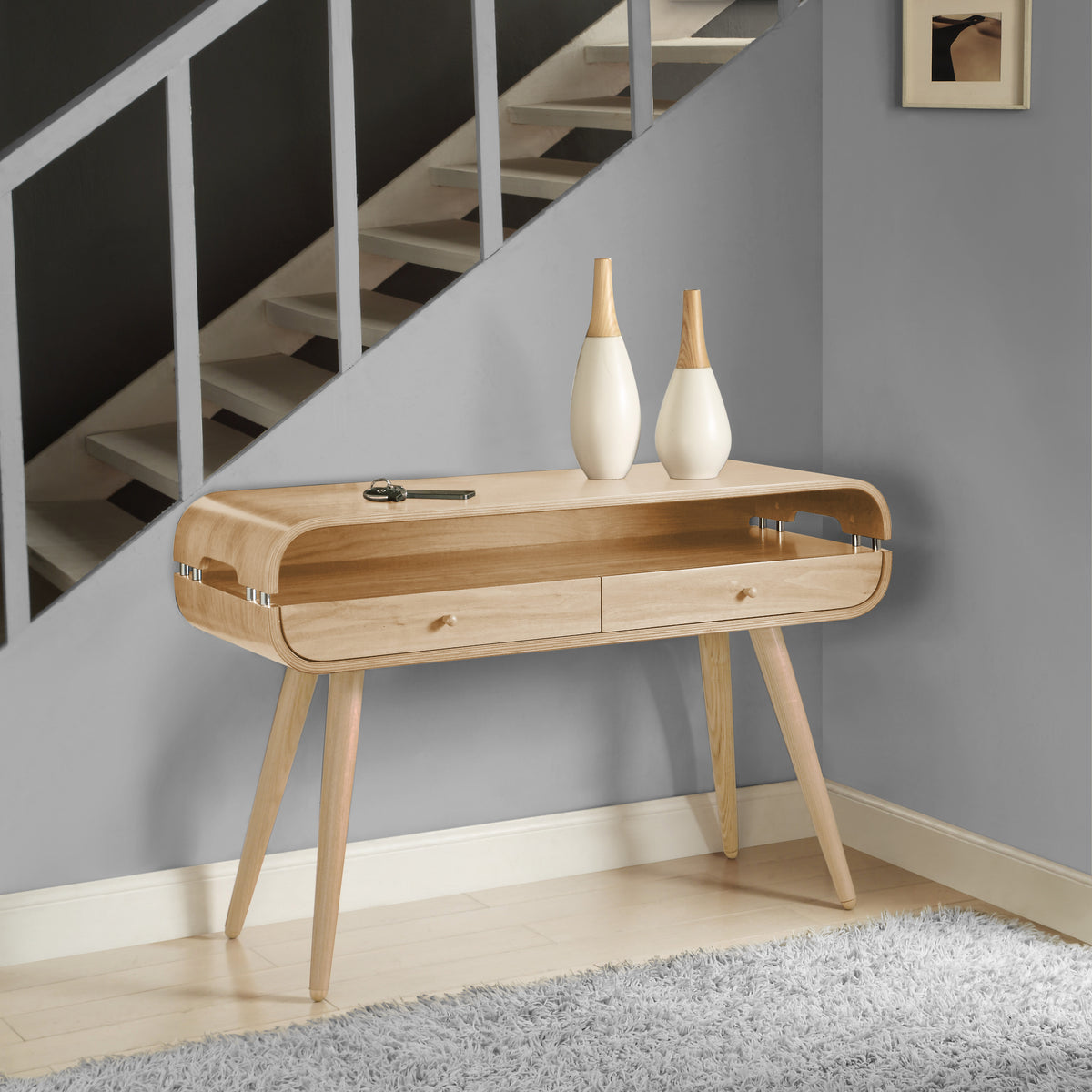 Modern Oak Veneer Console Table with Built in Storage - JF705 – Order ...