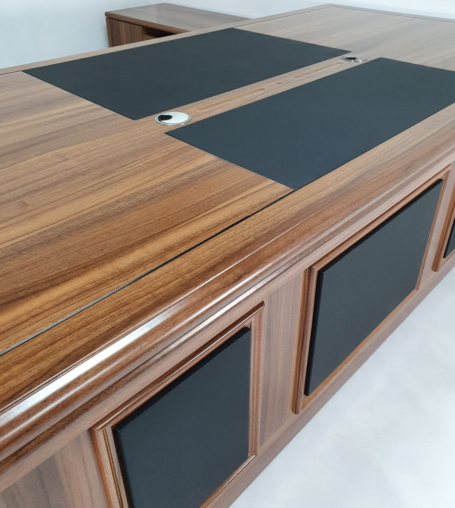 Light Oak Executive Desk With Leather Detailing - With Pedestal and Re ...