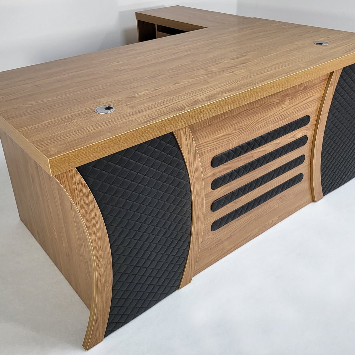 Modern Oak Executive Office Desk with Chesterfield Modesty Panel with ...