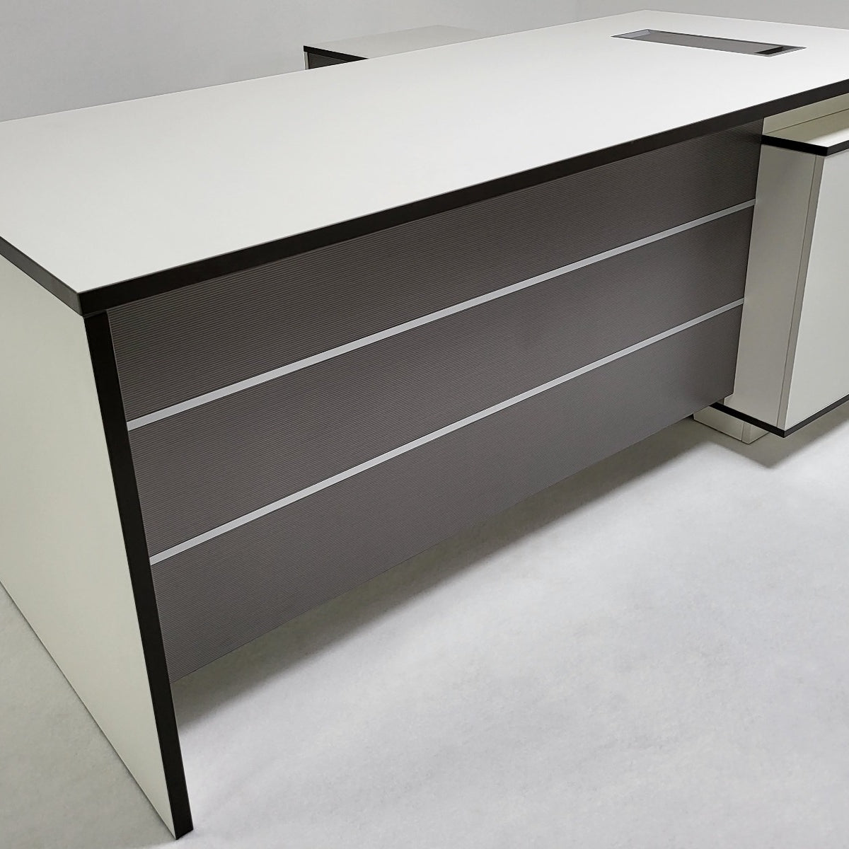 2000mm White & Grey Stripe Executive Office Desk with Storage – Order ...