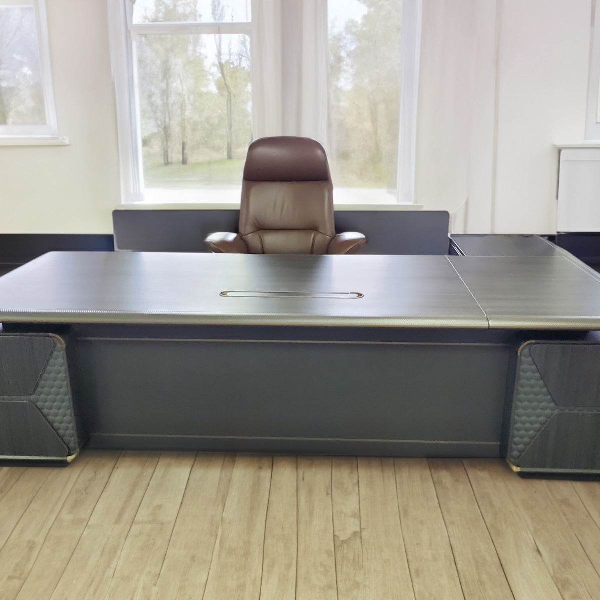 Large Modern Grey Oak Executive Corner Office Desk with Carbon Fibre a ...