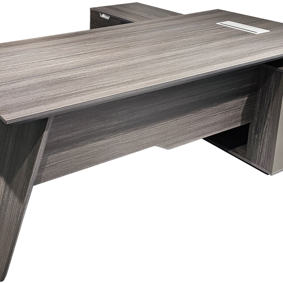 2000mm Grey Oak Veneer Corner Executive Office Desk – Order Office ...