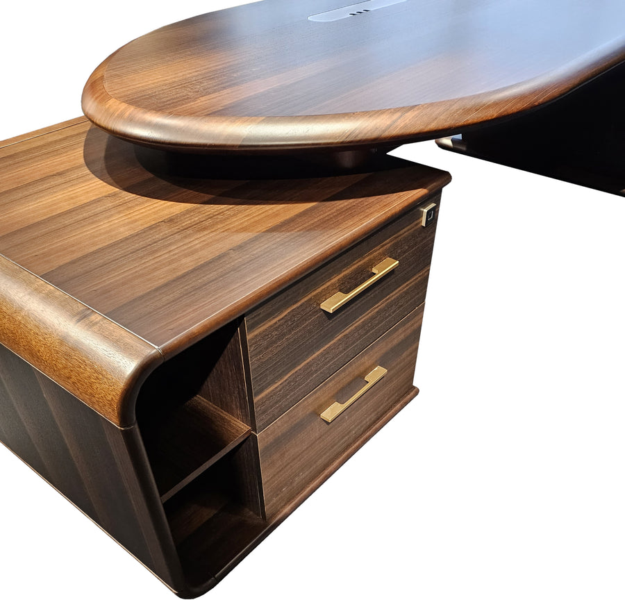 Solid Wood Curved Executive Office Desk with Built in Storage - 2800mm ...