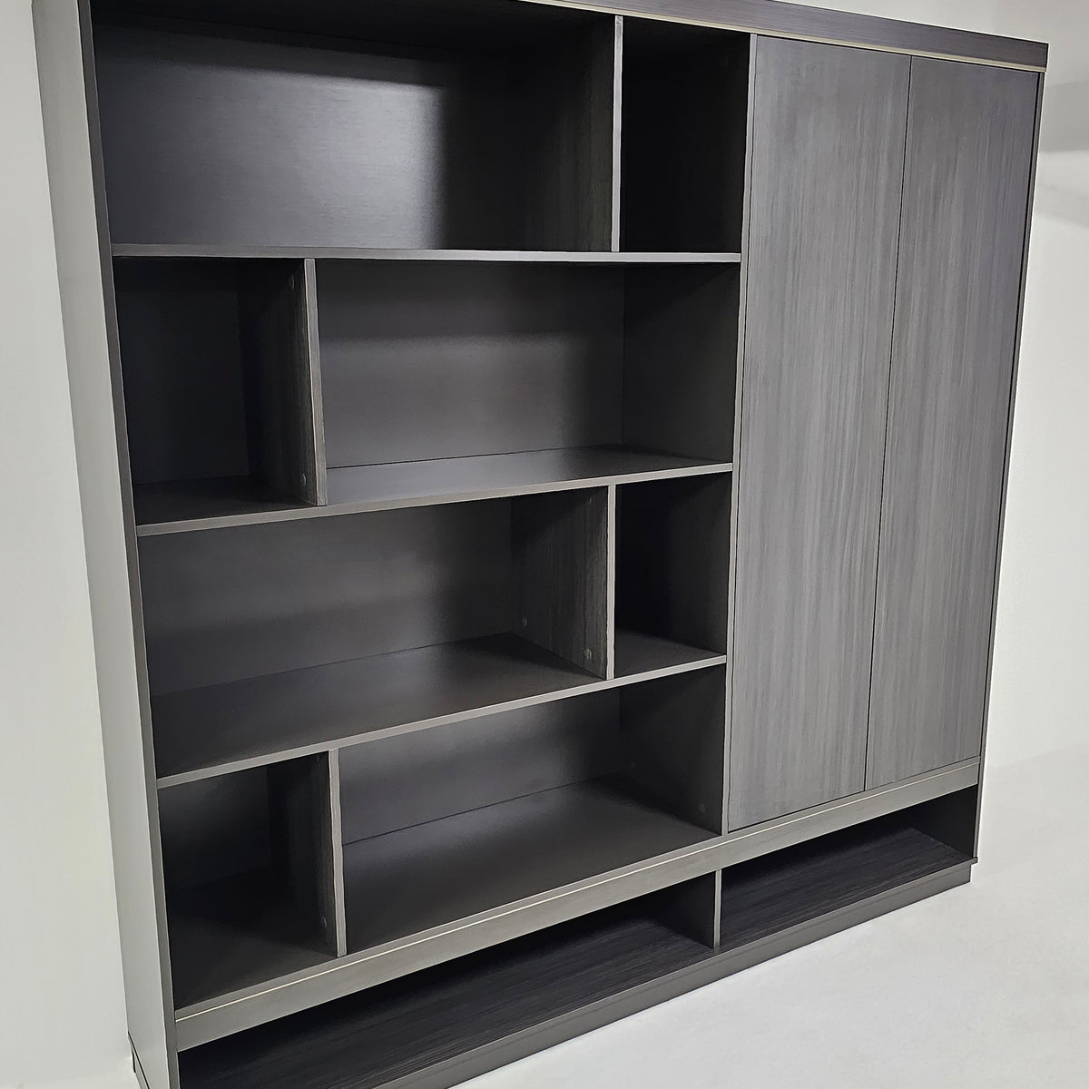 Large Modern Grey Oak Open Bookcase with Two Doors - 2000mm - BWJ-HS02 ...
