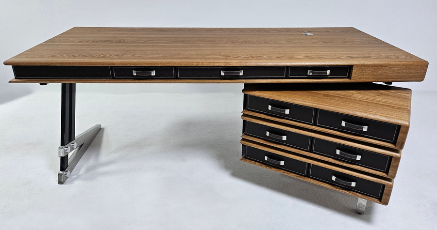 Solid Oak Veneer Executive Office Desk with Built in Storage - 2000mm ...