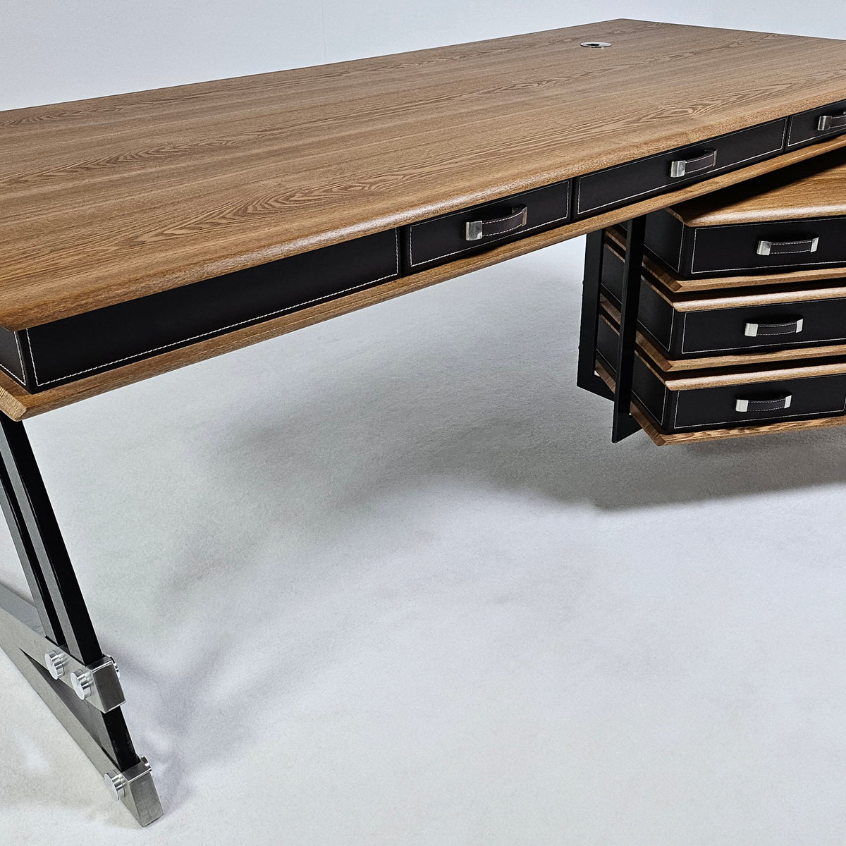 Solid Oak Veneer Executive Office Desk with Built in Storage - 2000mm ...