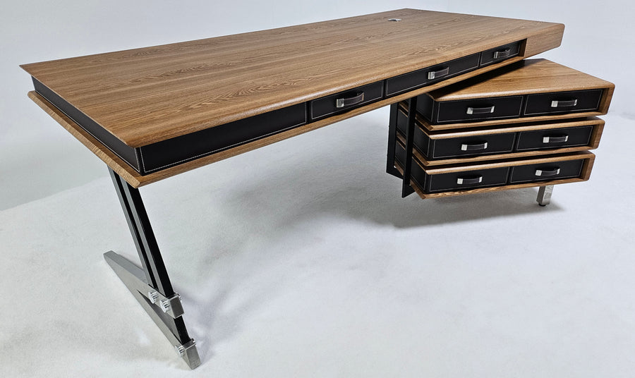 Solid Oak Veneer Executive Office Desk with Built in Storage - 2000mm ...