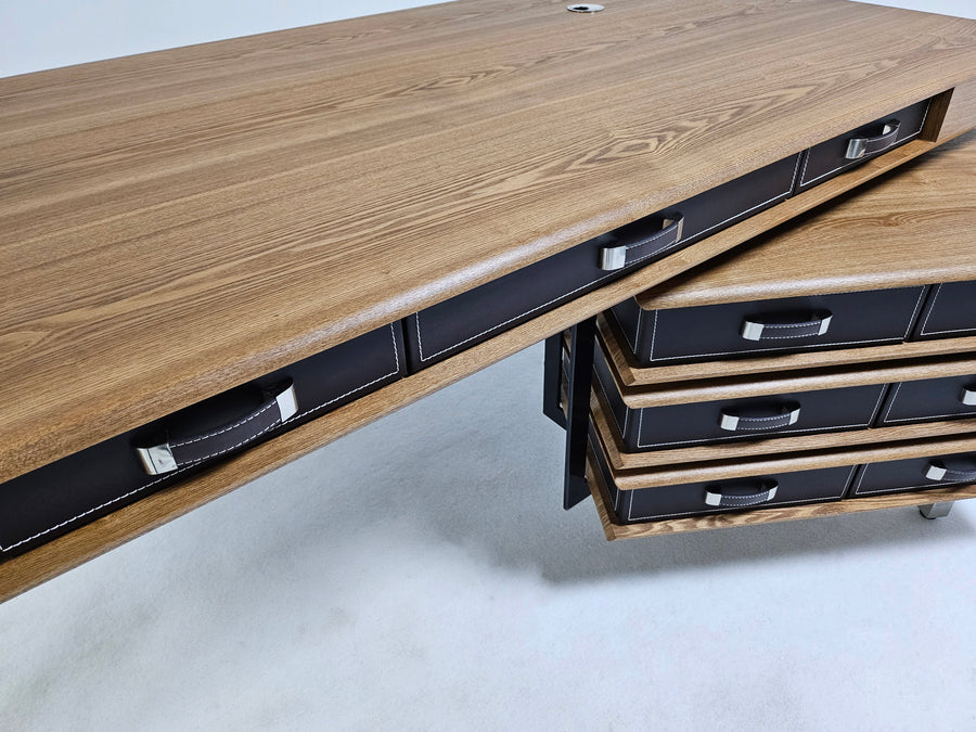 Solid Oak Veneer Executive Office Desk with Built in Storage - 2000mm ...