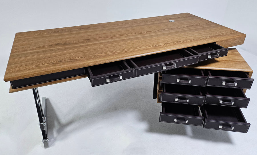 Solid Oak Veneer Executive Office Desk with Built in Storage - 2000mm ...