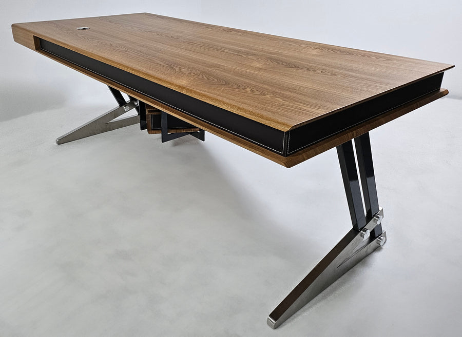 Solid Oak Veneer Executive Office Desk with Built in Storage - 2000mm ...