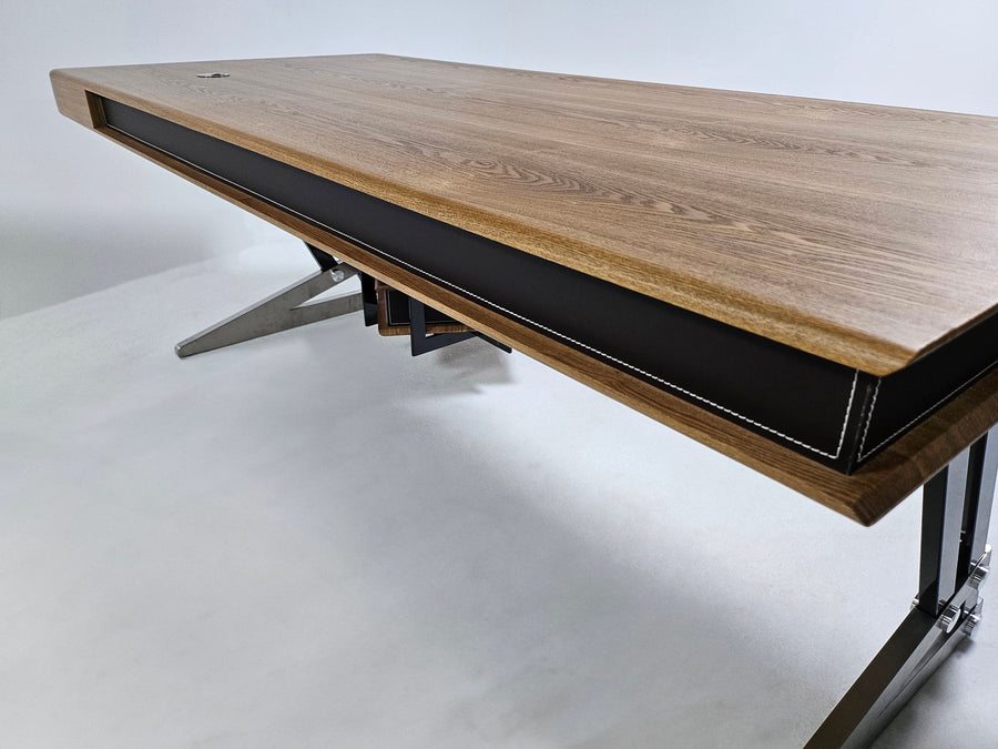 Solid Oak Veneer Executive Office Desk with Built in Storage - 2000mm ...