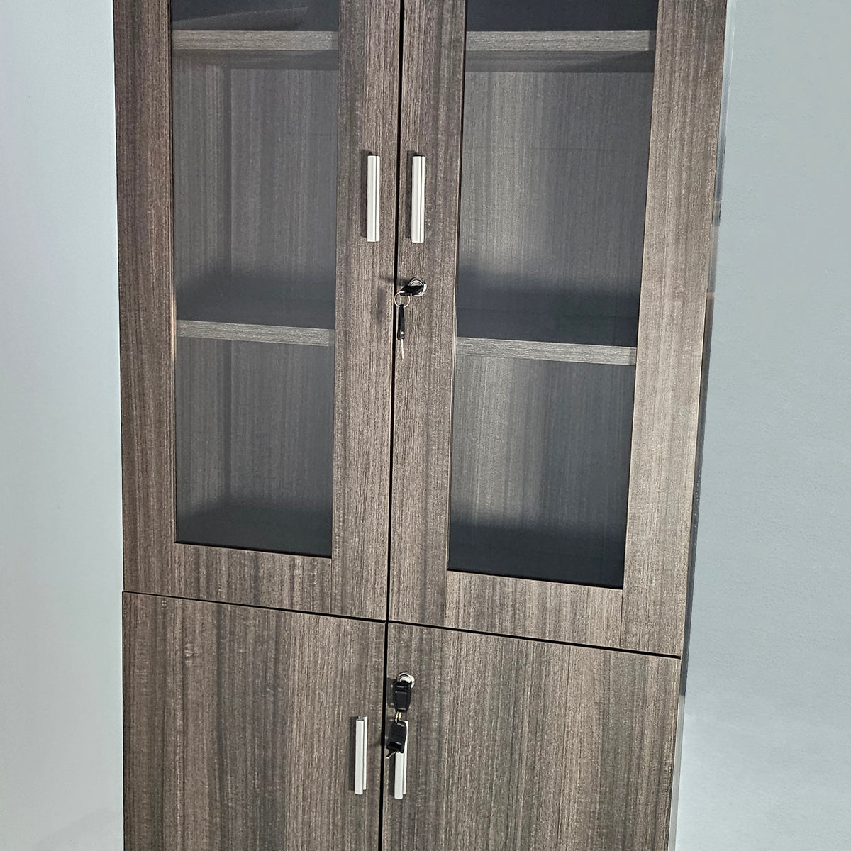 Modern Grey Oak Tall Two Door Glass Door Bookcase - CF-2000X – Order ...