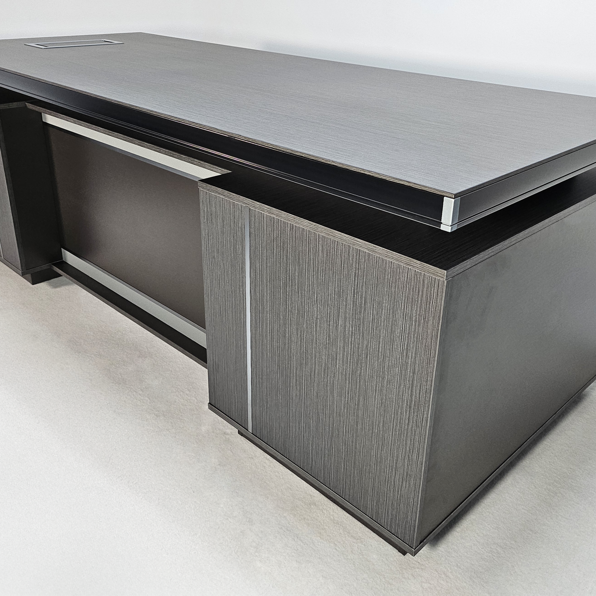Modern Grey Aluminum Edged Melamine Straight Office Desk with Twin Ped ...