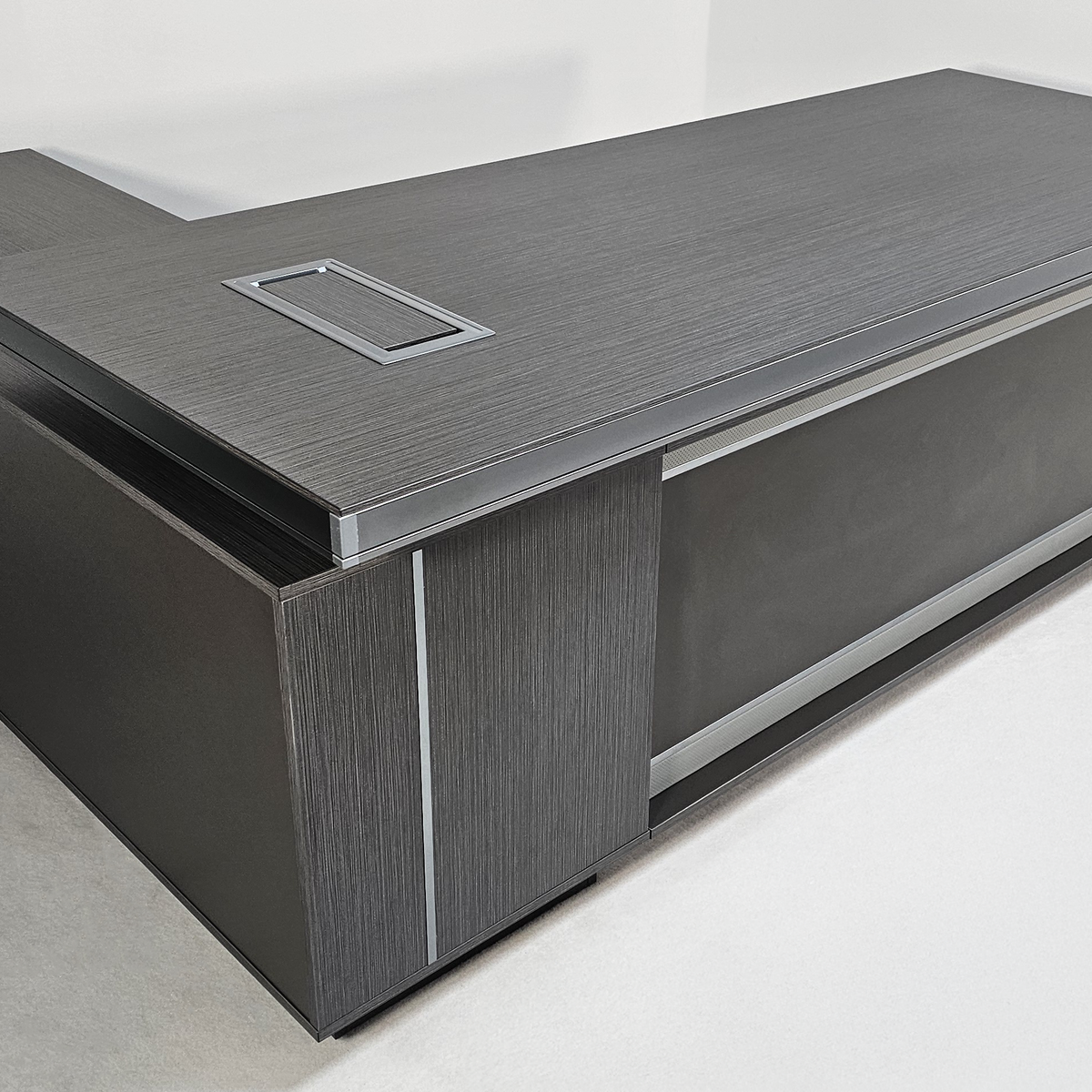 Grey Oak Aluminium Edged Melamine Corner Office Desk - 1800mm or 2000mm ...
