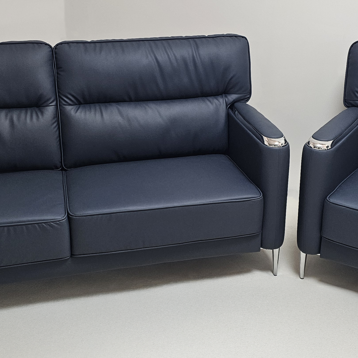 Modern Blue Leather Executive Sofa Set - Single and Triple Seat Availa ...