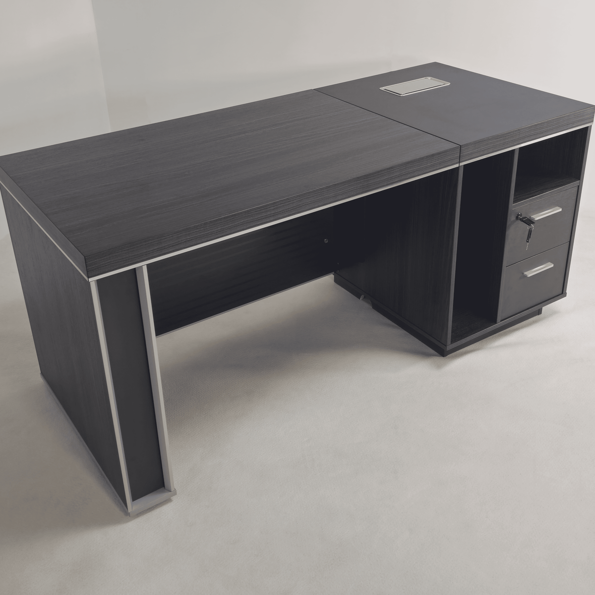 Modern Grey Oak Veneer Executive Office Desk with Built in Storage - 1 ...