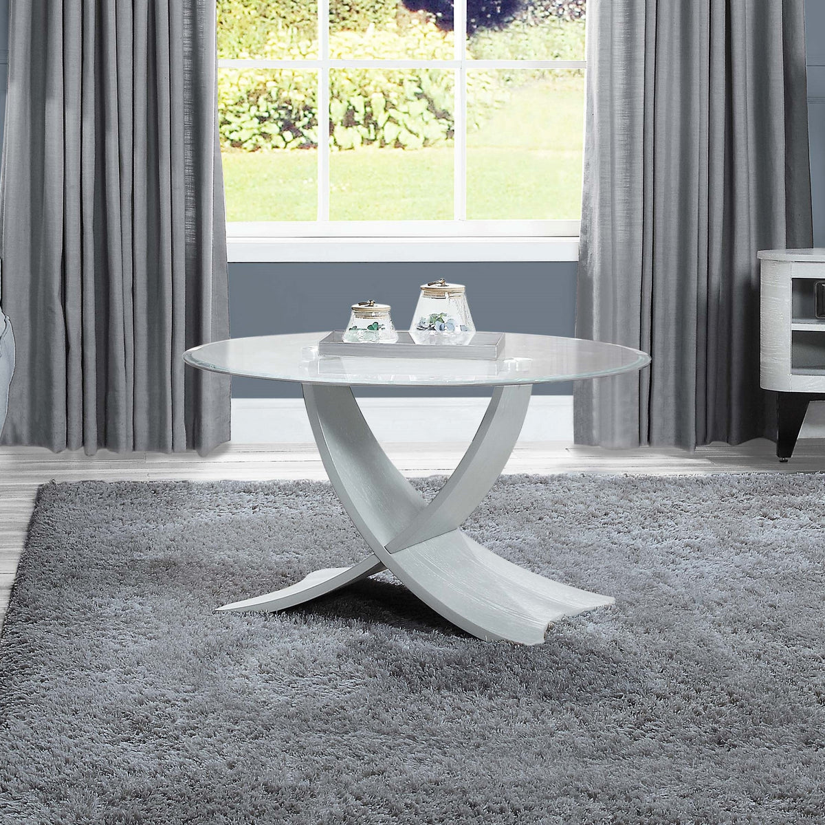 Round Clear Glass Coffee Table with Grey Veneer - 800mm - JF308 – Order ...