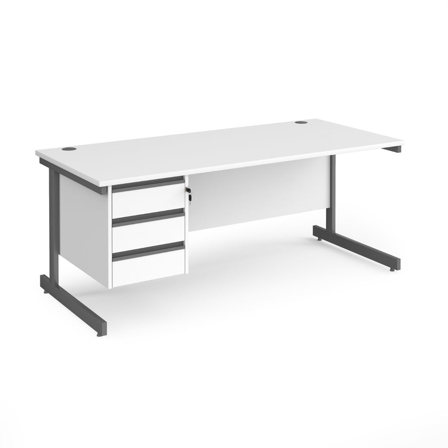 Contract Cantilever Leg Straight Office Desk with Three Drawer Storage ...