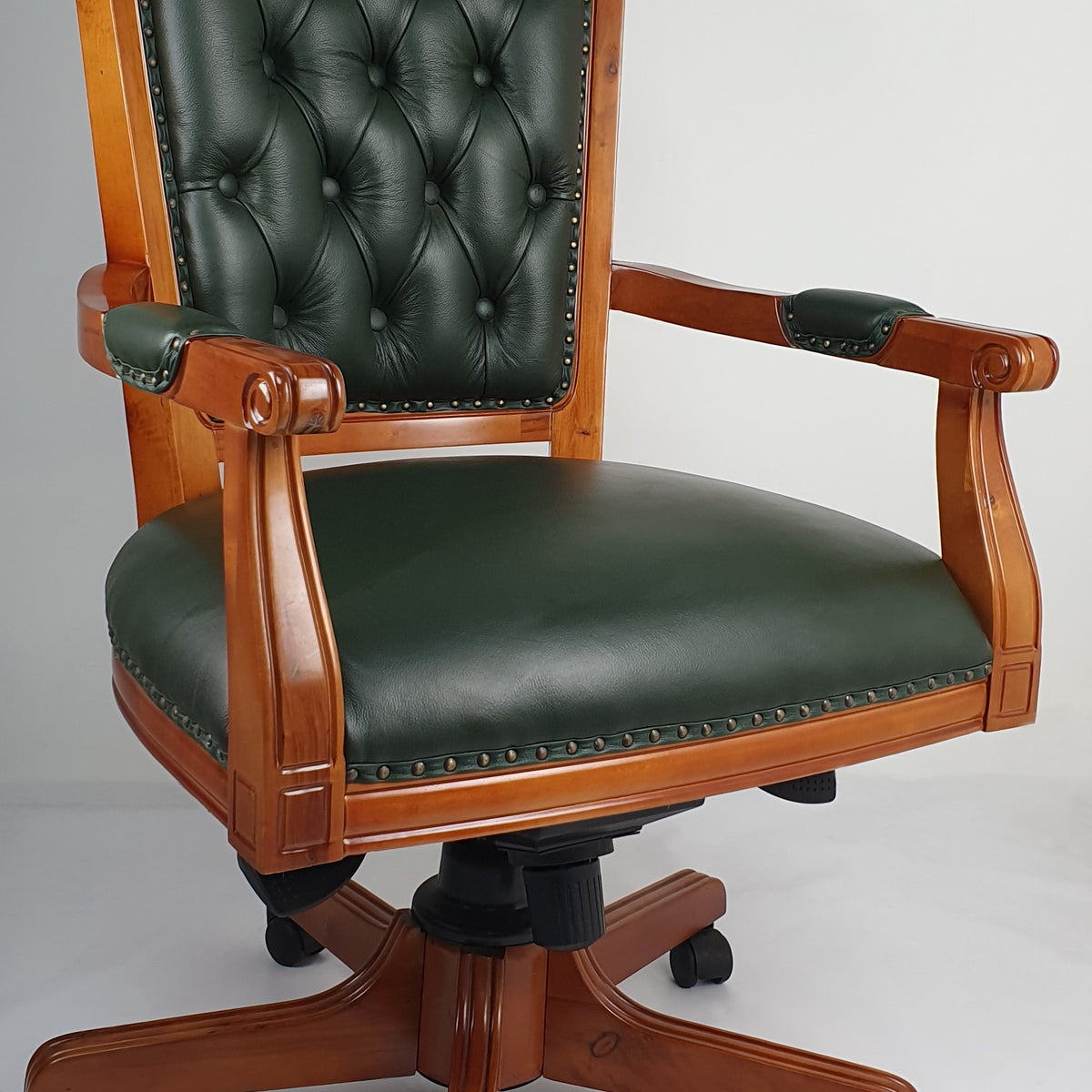 Solid Wood Frame High Back Real Leather Chesterfield Captains Chair HSN ...