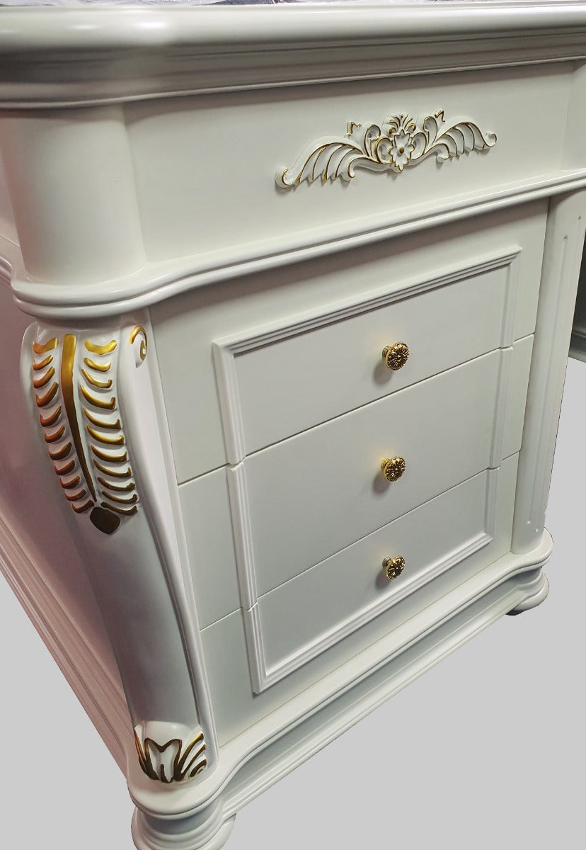 Traditional Luxury White Executive Office Desk with Built in Storage 0819