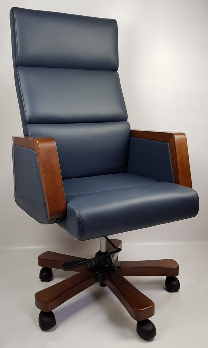 Blue Leather Solid Wood Executive Office Chair - HB1819-BL – Order ...