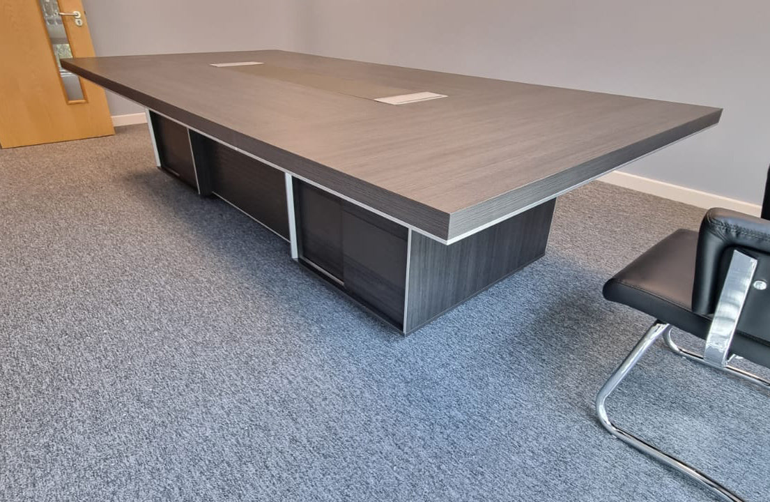 Large 3200mm Wide Modern Grey Oak Boardroom Table with Built in Storage BJS C1232